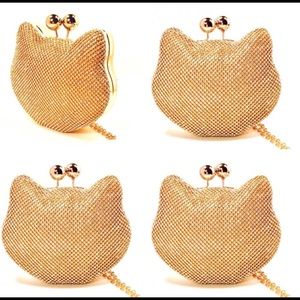 Bags | Rhinestone Studded Cat Gold Clutch Crossbody Bag | Poshmark